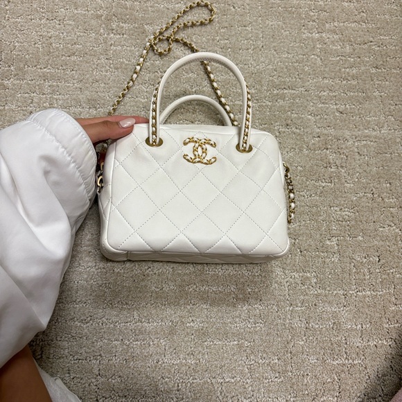 Bags | Chanel White Top Handle Handbag | Poshmark